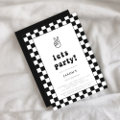 Modern black & white checkerd lets party birthday invitation | Zazzle