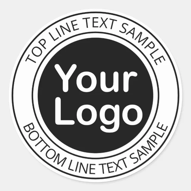 Modern Black & White Circular Text & Your Logo Classic Round Sticker ...