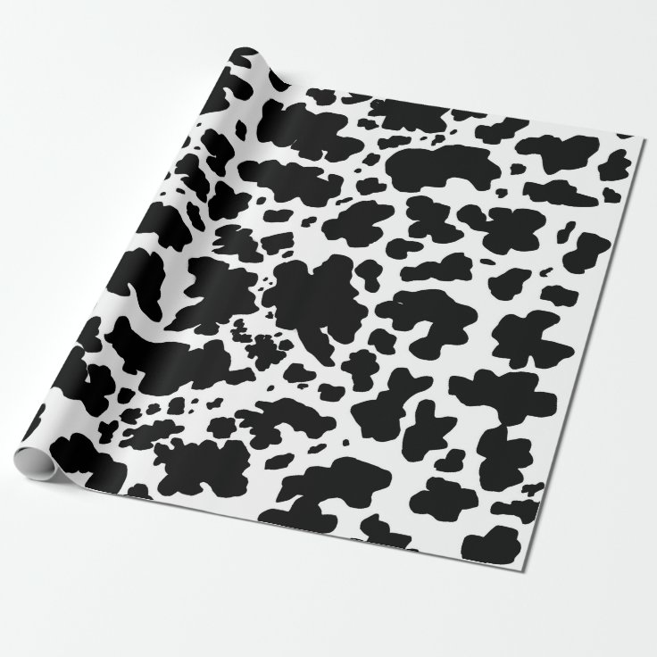 Modern Black White Cow Skin Texture Animal Print Wrapping Paper | Zazzle
