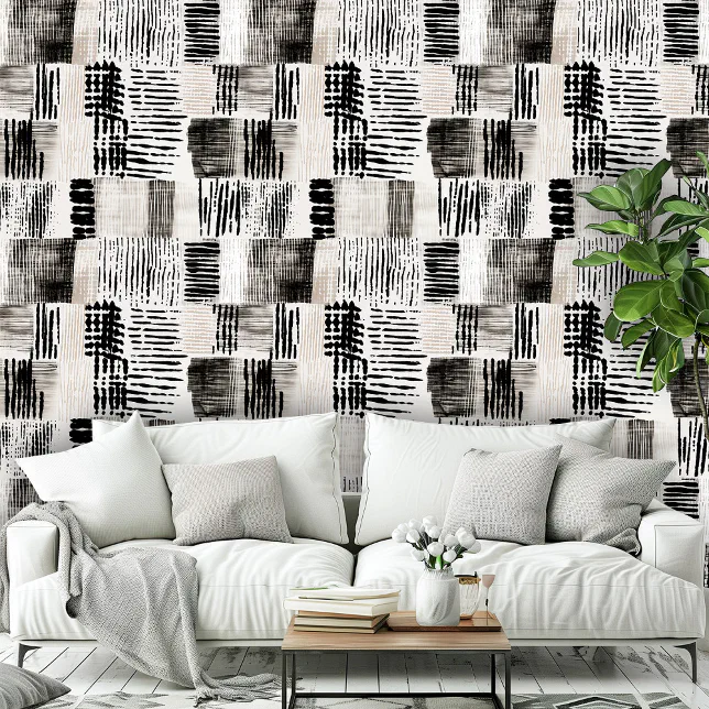 Modern Black White Cross Hatched Pattern Wallpaper | Zazzle