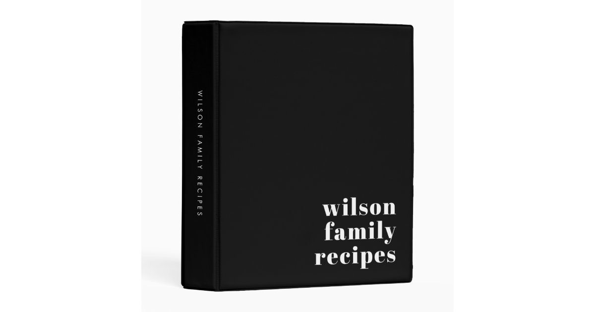 Modern Black White Family Name Typography Recipe Mini Binder | Zazzle