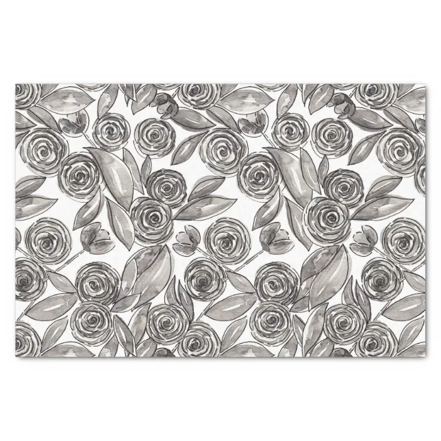 Modern Black White Floral Watercolor Pattern Tissue Paper | Zazzle