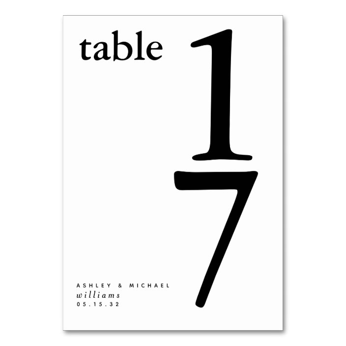 Modern Black & White Formal Wedding Table Number | Zazzle.com