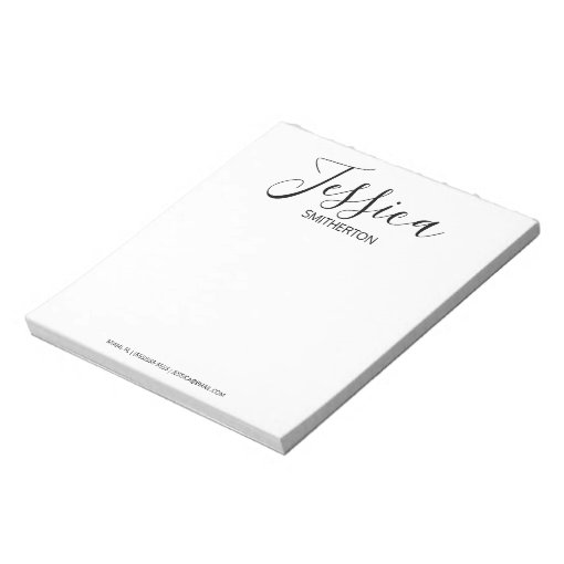 Modern Black White Full Name Trendy Stylish Notepad | Zazzle