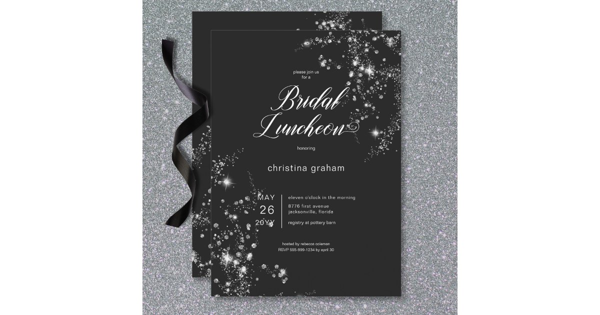 Modern Black & White Glam Diamonds Bridal Luncheon Invitation | Zazzle