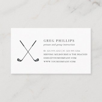 Modern Black & White Golf Pro or Instructor Business Card | Zazzle