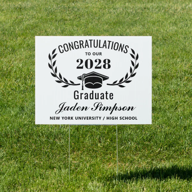 Modern Black White Graduation Banner Sign | Zazzle