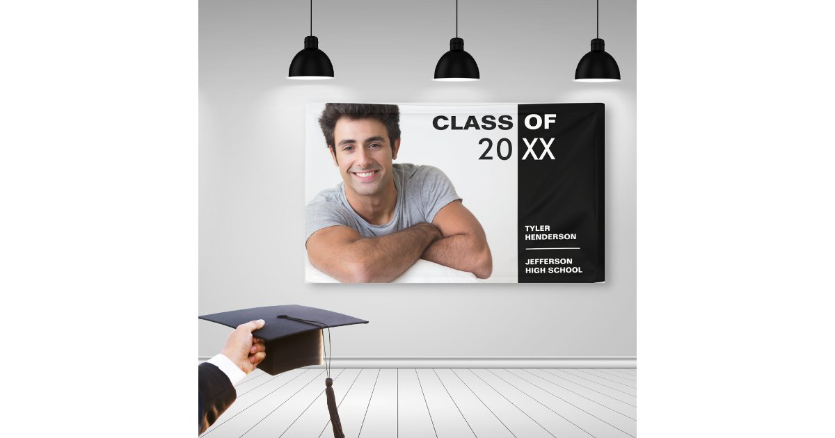 Modern Black White Graduation Photo Party Sign | Zazzle