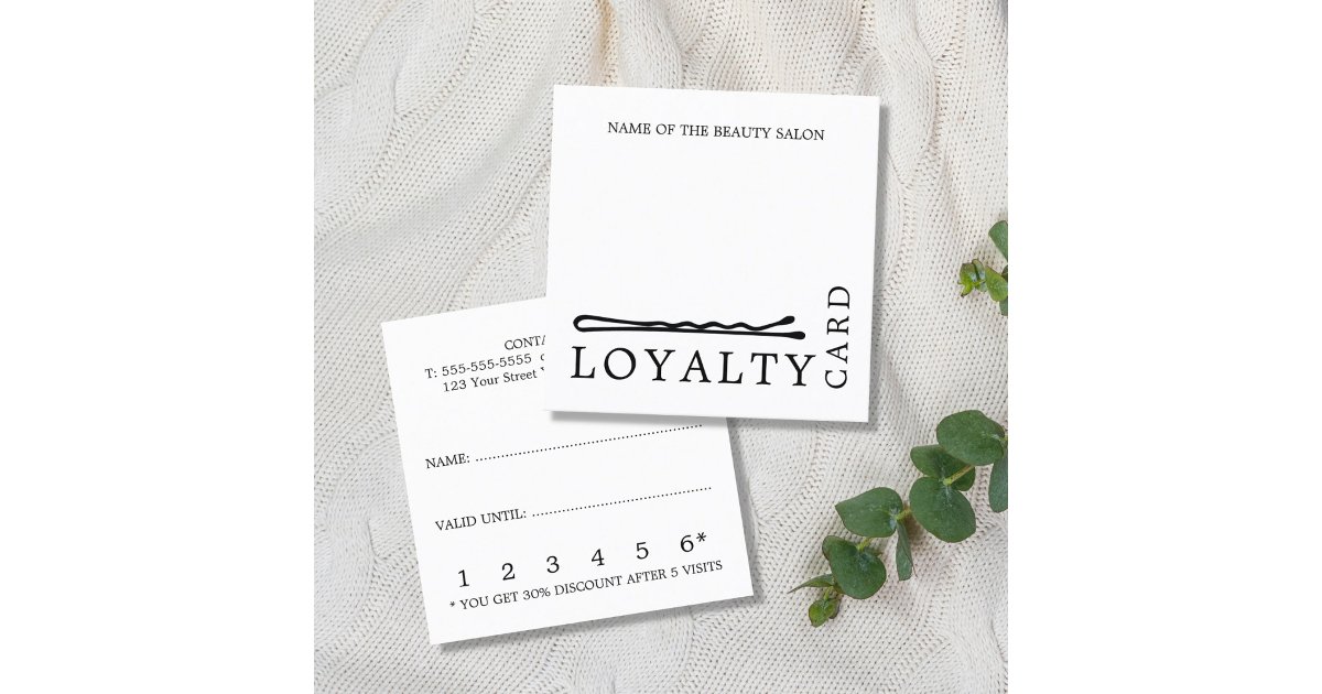 Modern Black White Hair Pins Salon Loyalty Card | Zazzle