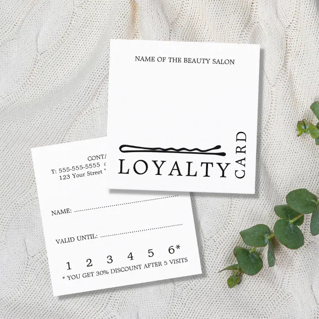 Modern Black White Hair Pins Salon Loyalty Card | Zazzle