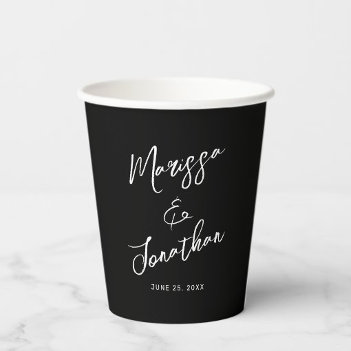Modern Black White Hand Lettered Script Wedding Paper Cups | Zazzle