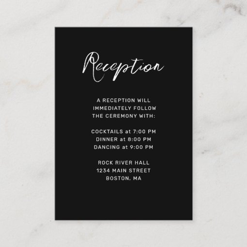 Modern Black White Hand Lettered Wedding Reception Enclosure Card Zazzle