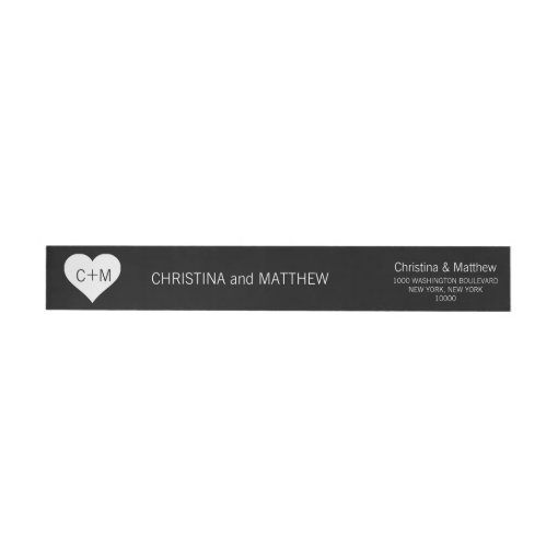 Modern Black White Heart Initials Wedding Wrap Around Label | Zazzle