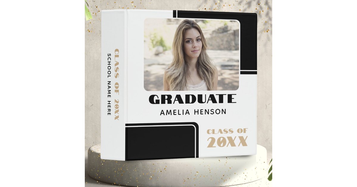 Modern Black White Keepsake Graduate Photo Album 3 Ring Binder | Zazzle