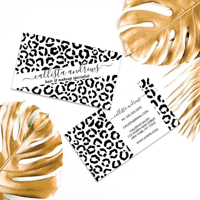 Modern Black White Leopard Animal Print Pattern Business Card | Zazzle