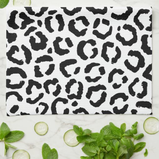 Modern Black White Leopard Animal Print Pattern Kitchen Towel | Zazzle