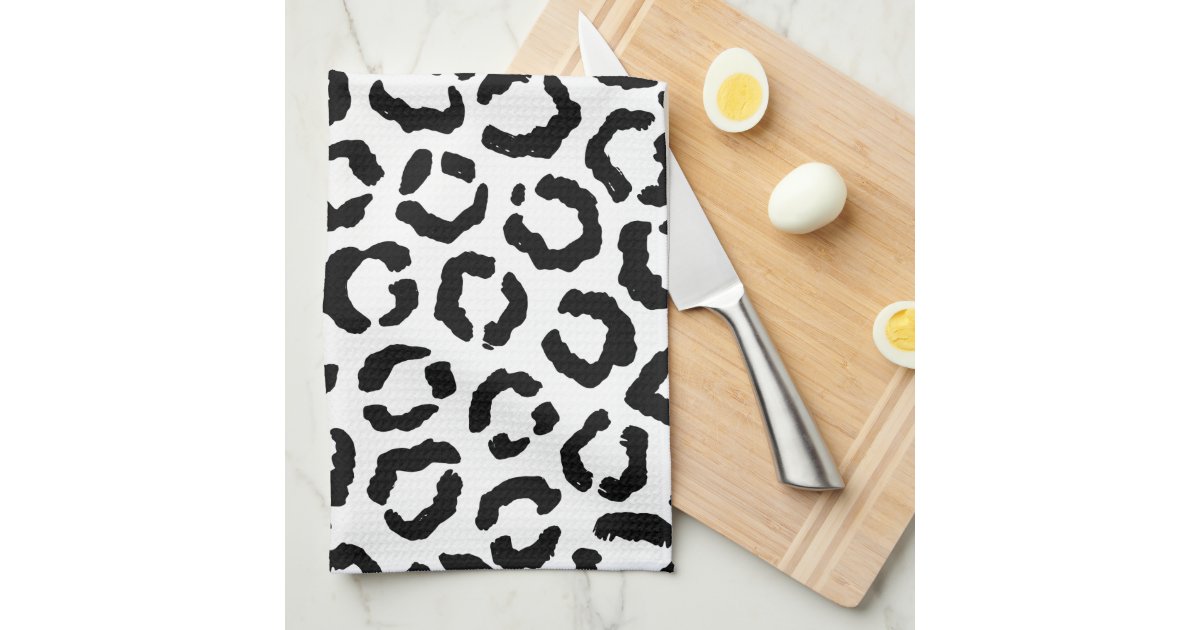 Modern Black White Leopard Animal Print Pattern Kitchen Towel | Zazzle