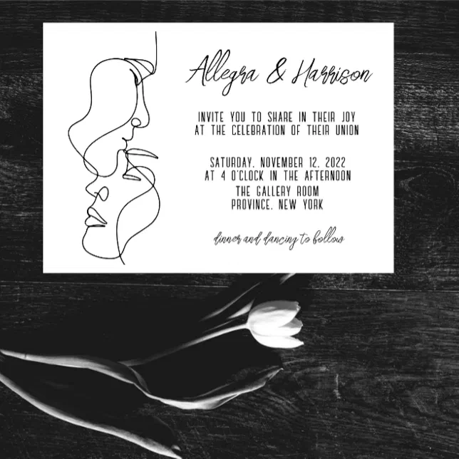 Modern Black White Line Art Typography Wedding Invitation | Zazzle
