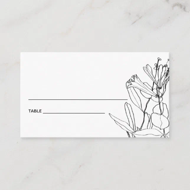 MODERN BLACK WHITE LINE DRAWING FLORAL PLACE CARDS | Zazzle