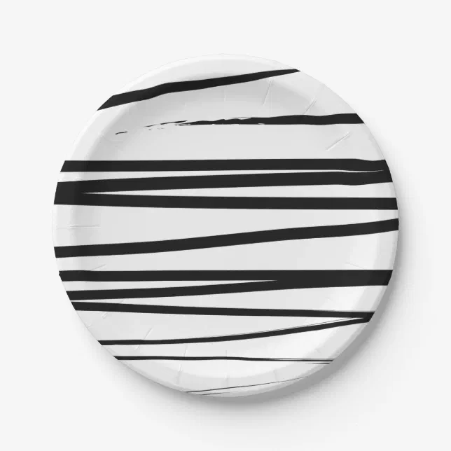 Modern Black & White Lines Abstract Art Paper Plates | Zazzle