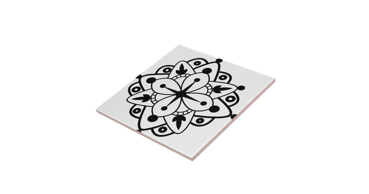 Modern Black White Mandala Marble Ceramic Tile | Zazzle