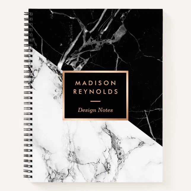 Modern Black White Marble Texture Designer Notes Notebook | Zazzle