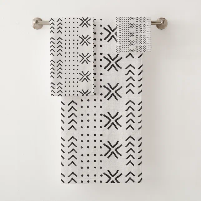 Modern Black White Mudcloth African Pattern Bath Towel Set | Zazzle