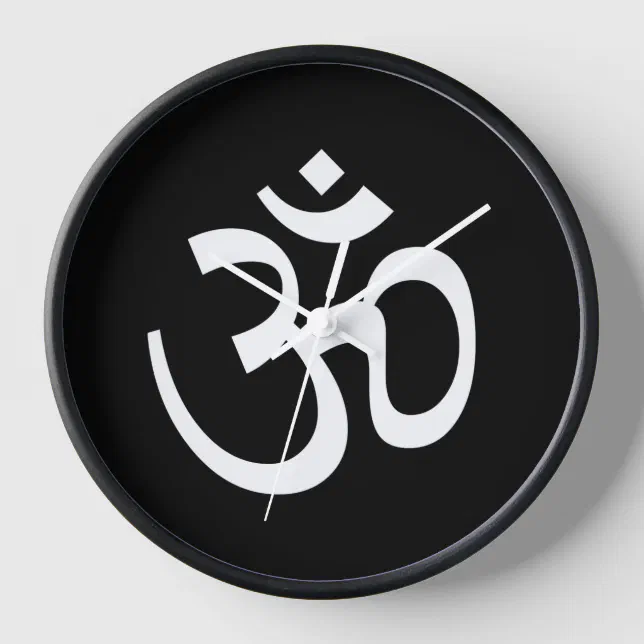 Modern black white Om Aum Icon Hinduism Symbol Clock | Zazzle