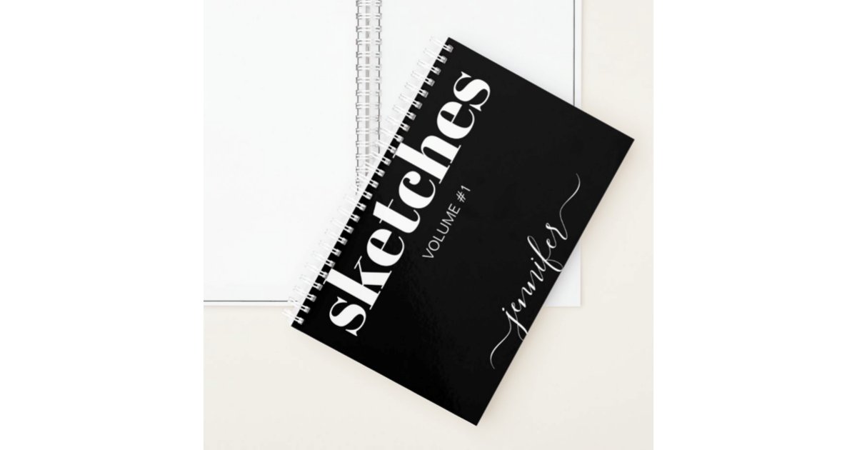 Modern Black White Personalized Sketchbook Name Notebook | Zazzle