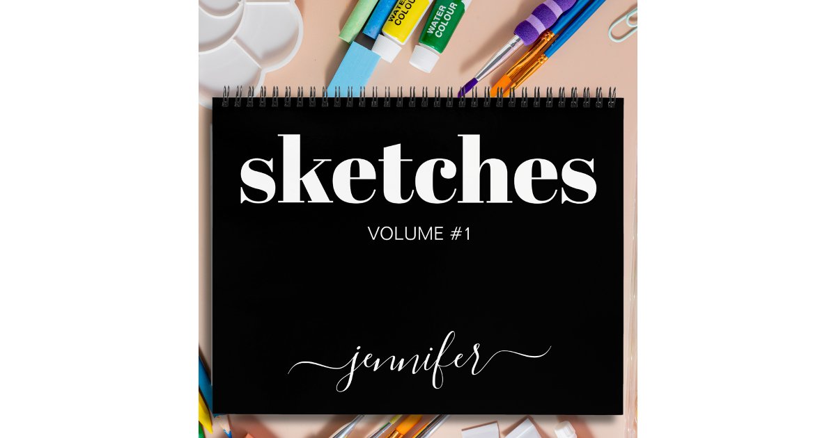 Modern Black White Personalized Sketchbook Name Notebook | Zazzle