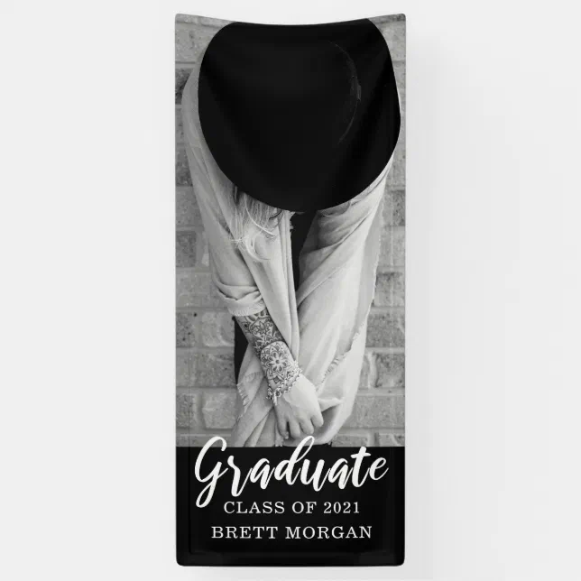 Modern Black White Photo Graduation Announcement Banner | Zazzle