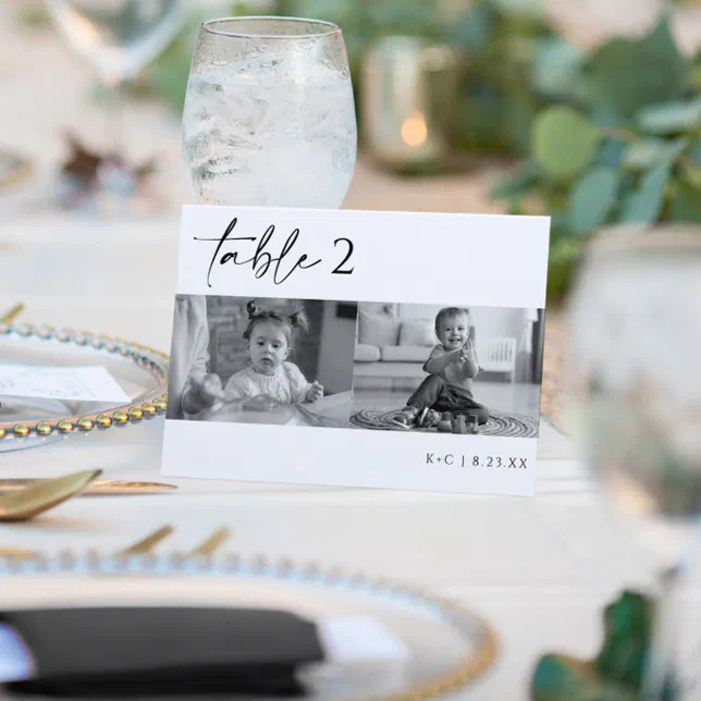 Modern Black & White Photo Wedding Table Numbers | Zazzle