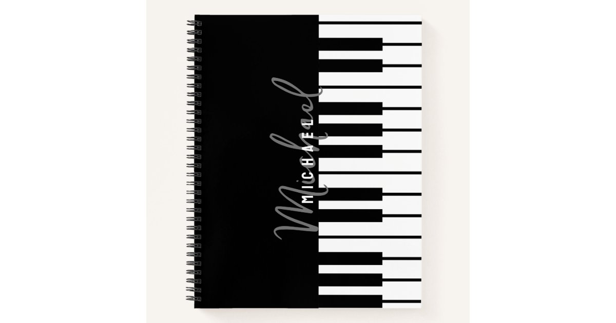 Modern Black & White Piano Keyboard Monogram Name Notebook | Zazzle
