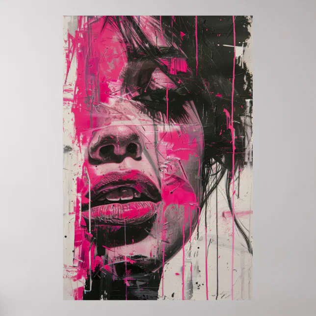 Modern Black White Pink Abstract Woman Painting Po Poster | Zazzle