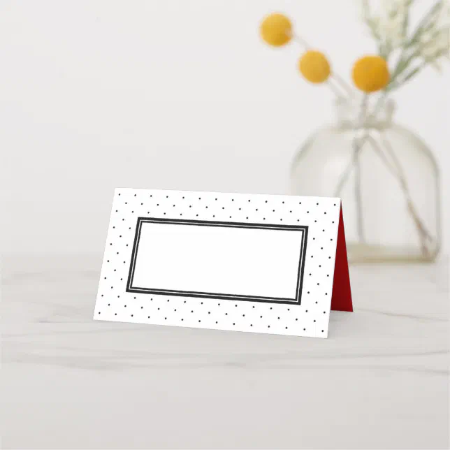 Modern Black White Polka Dot with Red Place Card | Zazzle