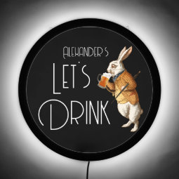 Modern Black White, Rabbit "let's drink" Name LED Sign | Zazzle