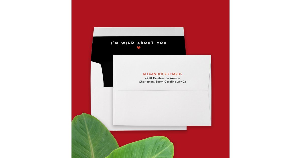 Modern Black White Red Heart Wild About You Typo Envelope | Zazzle