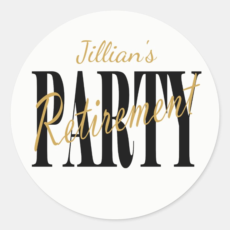 Modern Black & White Retirement Party Stickers | Zazzle