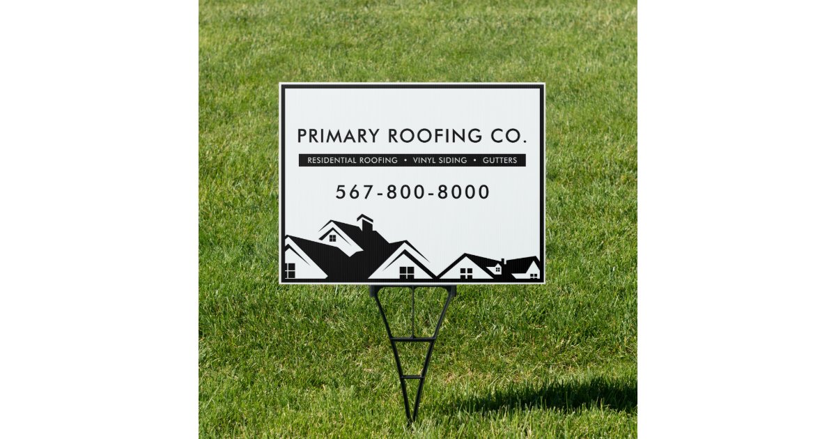 Modern Black & White Roofing Construction Repair Sign | Zazzle