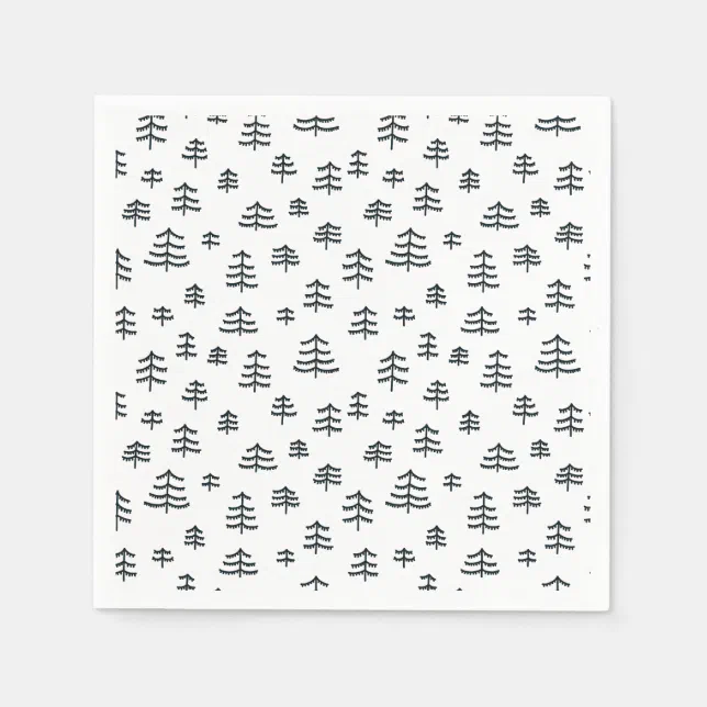 Modern Black & White Scandinavian Christmas Trees Napkins | Zazzle