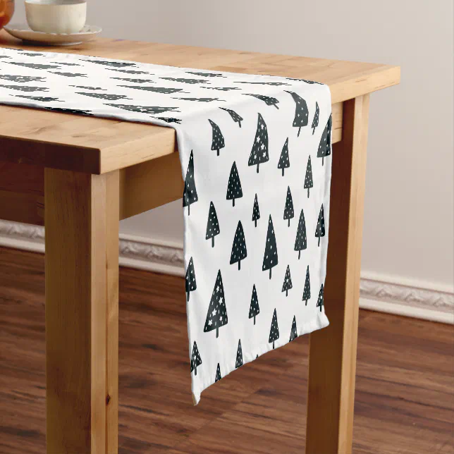 Modern Black & White Scandinavian Christmas Trees Short Table Runner ...
