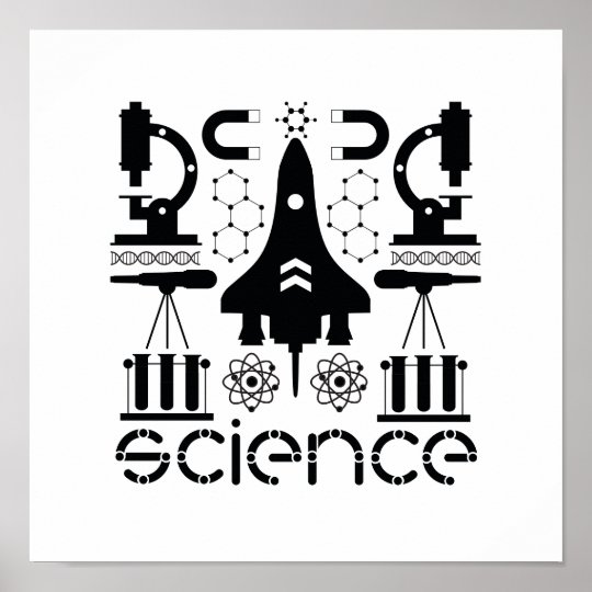 Modern Black & White Science Objects Pattern Poster | Zazzle.com