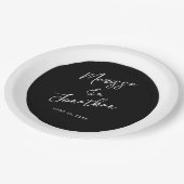 Modern Black White Script Stripe Wedding Paper Plates | Zazzle