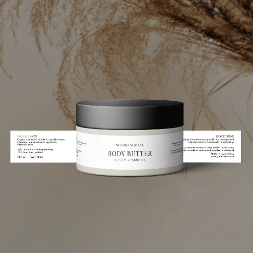 Modern Black & White Simple Body Butter 4OZ Jar Wrap Around Label | Zazzle