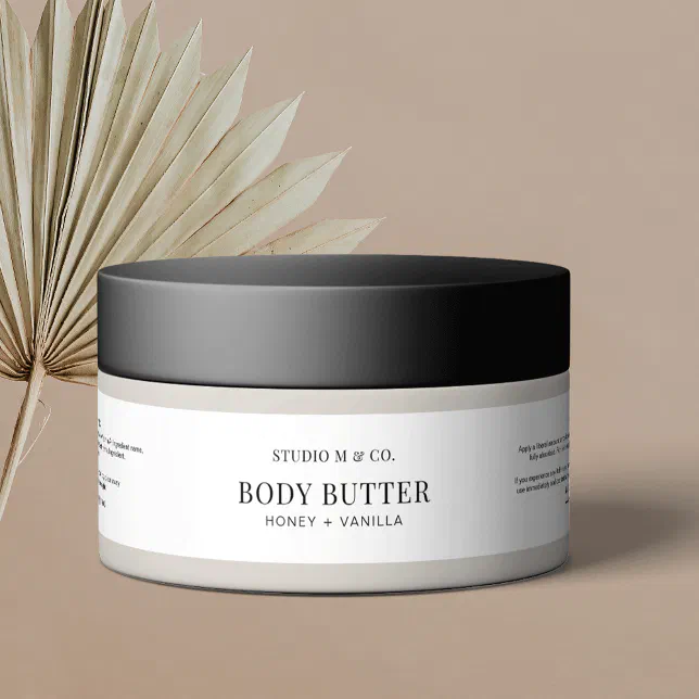 Modern Black & White Simple Body Butter 4OZ Jar Wrap Around Label | Zazzle