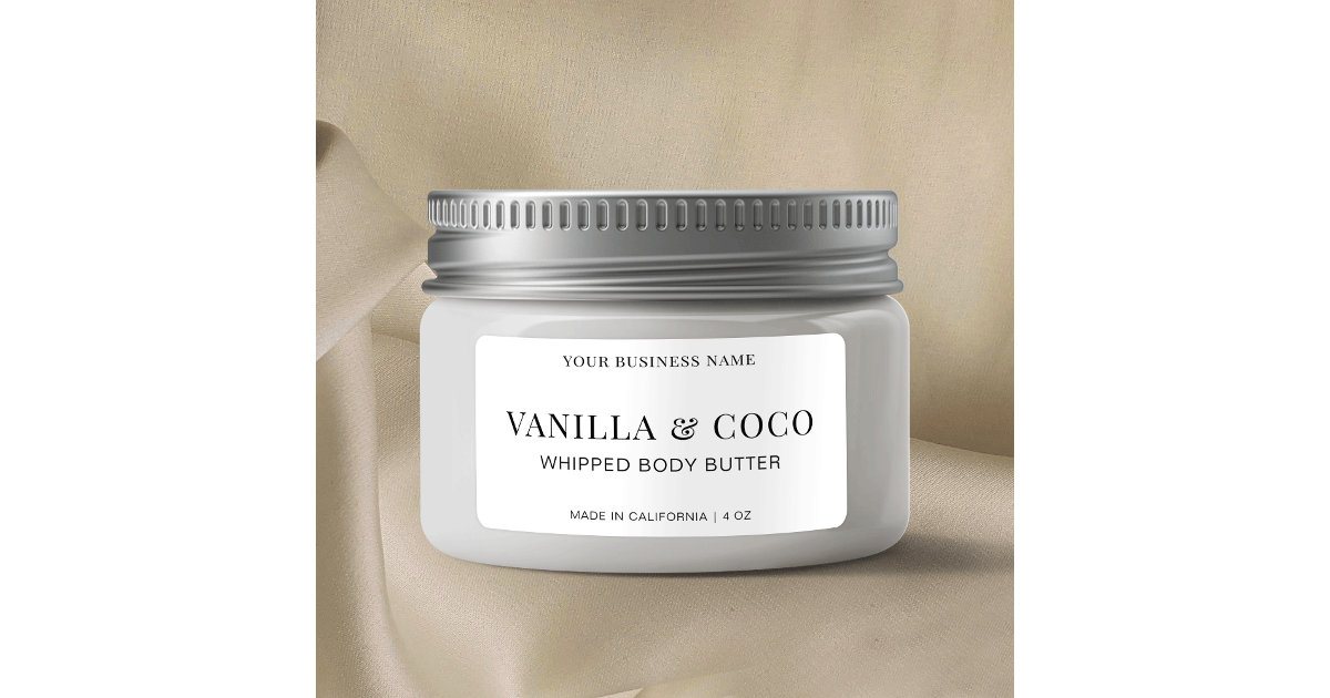 Modern Black & White Simple Body Butter Product Label | Zazzle