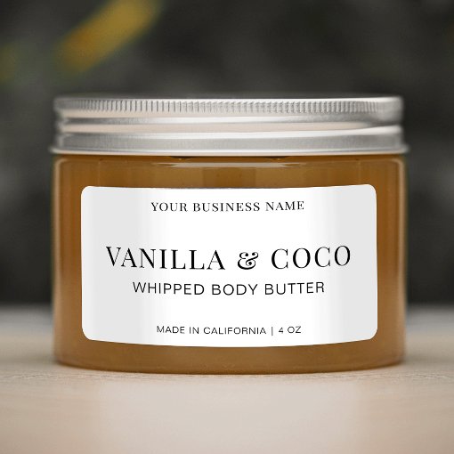 Modern Black & White Simple Body Butter Product Label | Zazzle