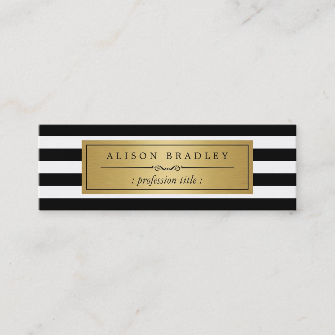 Modern Black White Stripes Gold Label Mini Card | Zazzle