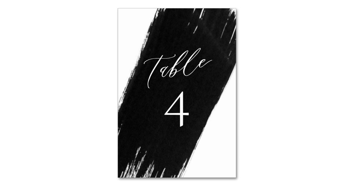 Modern Black + White Sumi Ink Table Number | Zazzle