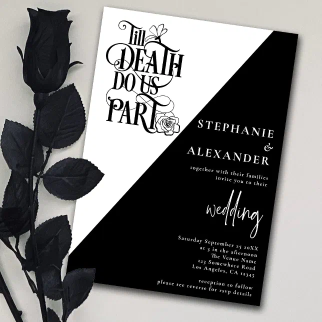 Modern Black White Till Death Do Us Part Wedding Invitation | Zazzle